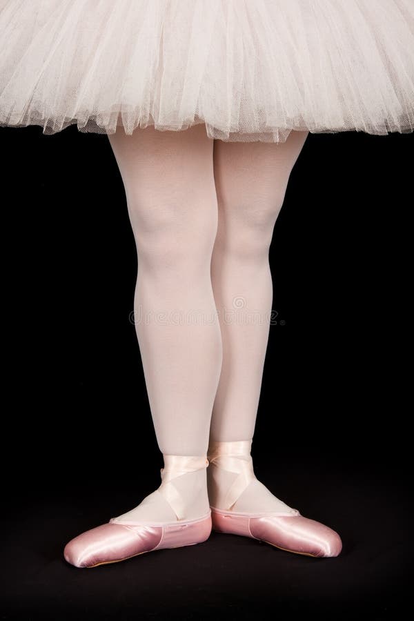 Ballet Dancer Standing on Black Floor Stock Image - Image of point ...