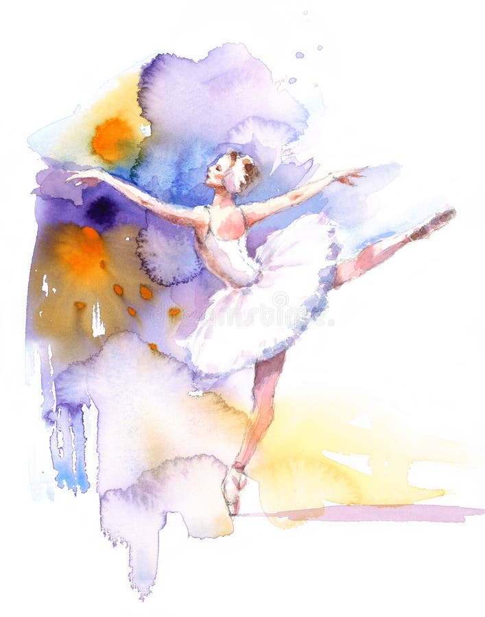 Ballet Dancer Watercolor Illustration Hand Drawn Stock Illustration ...