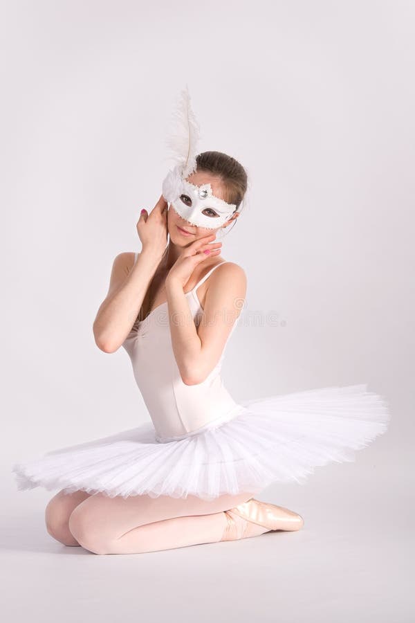Ballet Dancer in a White Tutu and a Carnival Mask Stock Image - Image ...