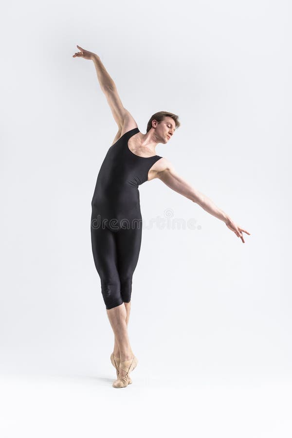 Ballet Dancer Young Athletic Man in Black Suit Posing in Stretching ...