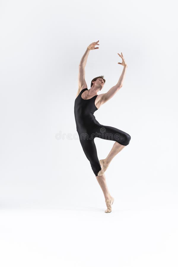 Ballet Dancer Young Man in Black Dance Suit Posing in Ballanced Dance ...