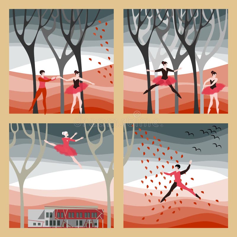 Ballet Dancers in Autumn Forest. Vector Design Stock Vector ...