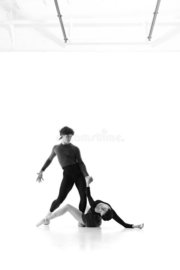 Poster. Young Woman, Talented Ballerina, Dressed in White, Demonstrates ...