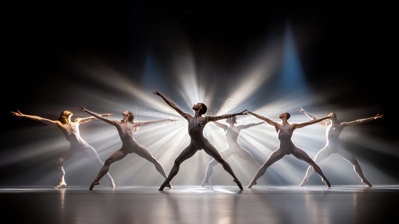 Ballet Dancers Performing Synchronized Dance with Dramatic Lighting and ...
