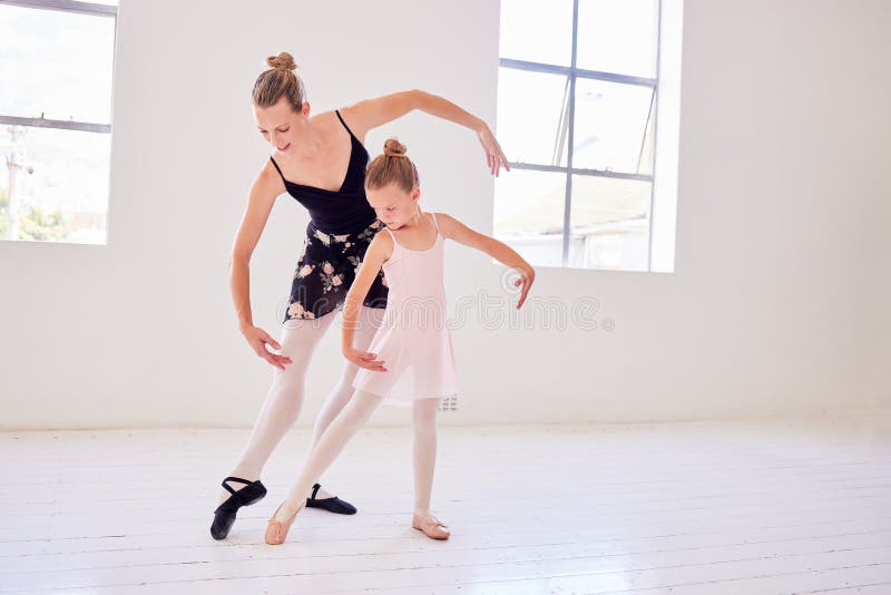 Ballet, Elegance and Dancing Instructor Teaching a Little Ballerina ...