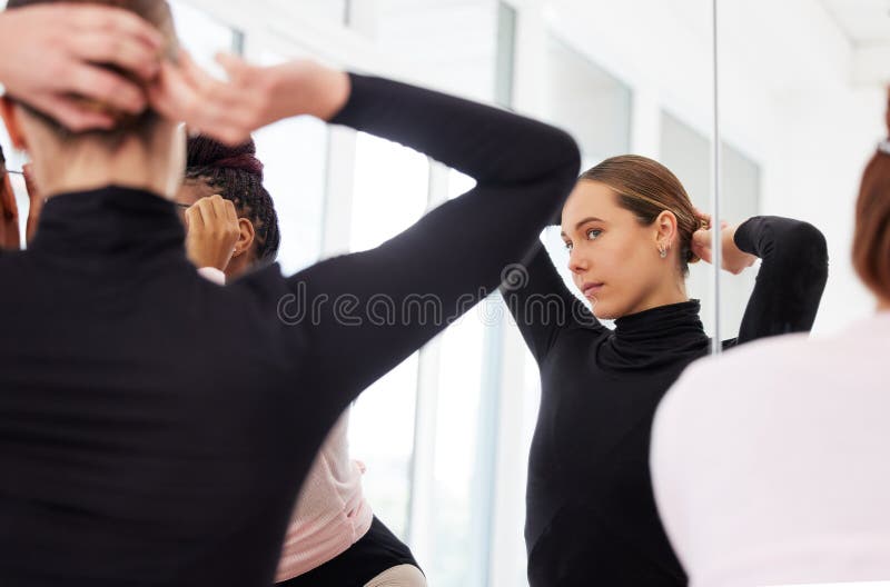 Ballet, Group and Getting Ready at Mirror for Performance, Practice and ...