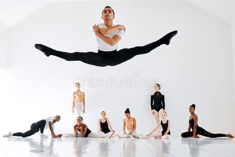 Ballet, Jump and Group in Training with Practice for Performance Art ...