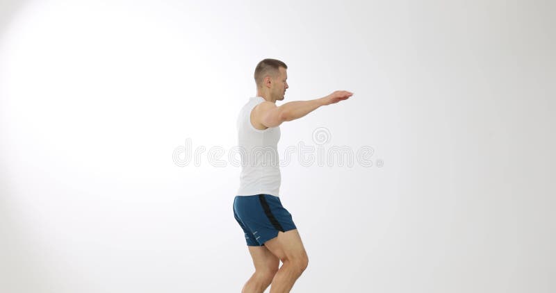 Ballet Lover Demonstrates Exercise with Circular Motion on White ...