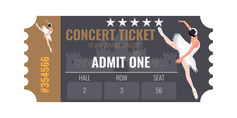 Ballet Opera or Concert Ticket Template Design. Stock Vector ...