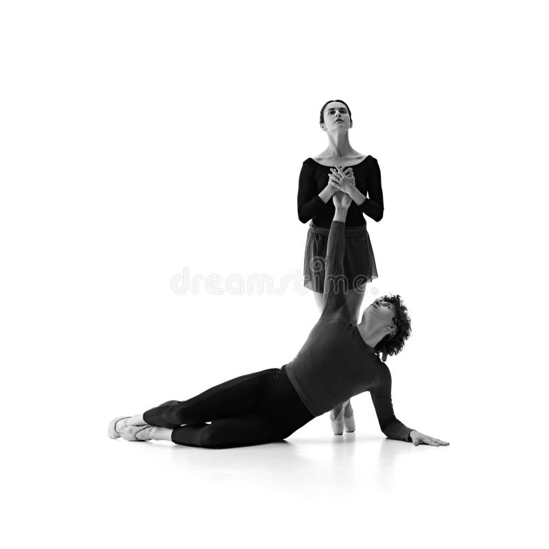 Poster. Young Woman, Talented Ballerina, Dressed in White, Demonstrates ...