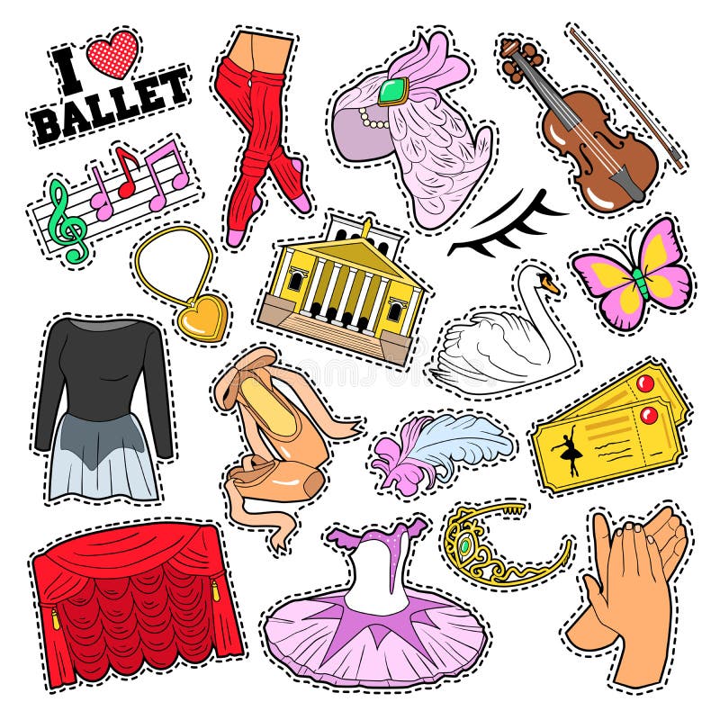 Ballet Stickers, Badges, Patches Set with Theater Elements Stock Vector ...