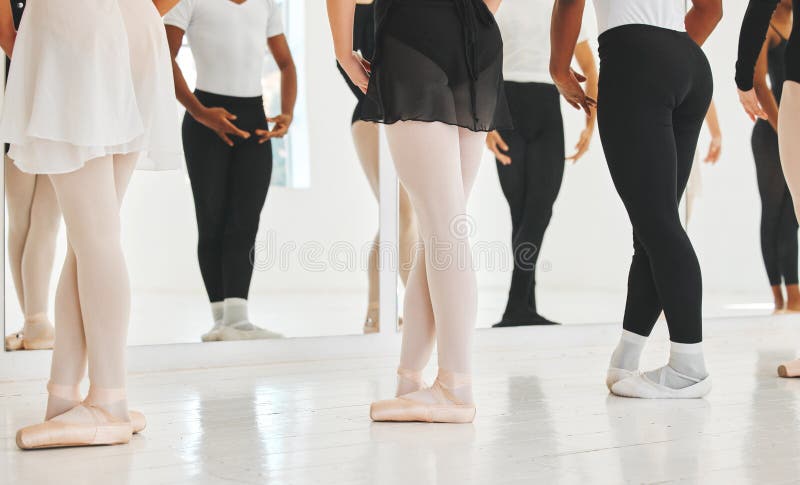 Ballet, Students and Legs of Ballerina in Class for Learning Routine ...