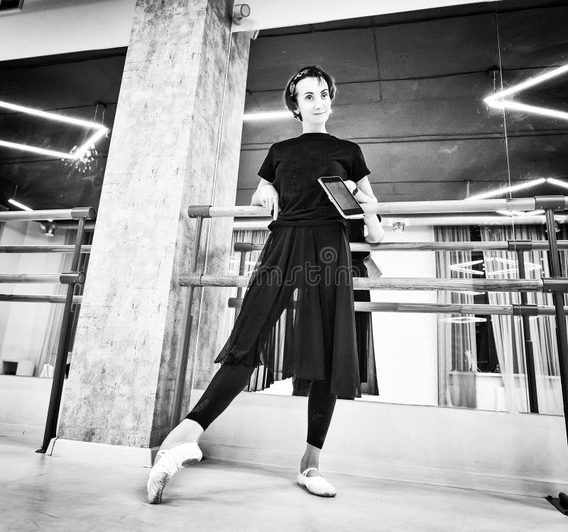 Ballet Teacher in the Choreography Class Stands at the Ballet Machine ...