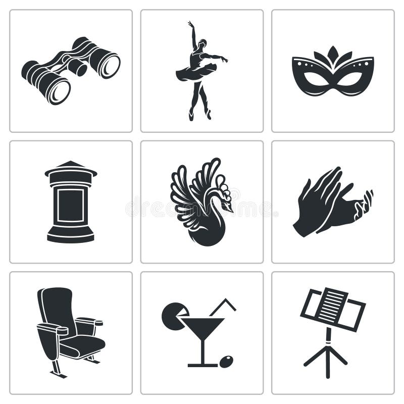 Vector Set of Ballet Icons. Curtain, Theater, Pointe, Swan, Ballerina ...