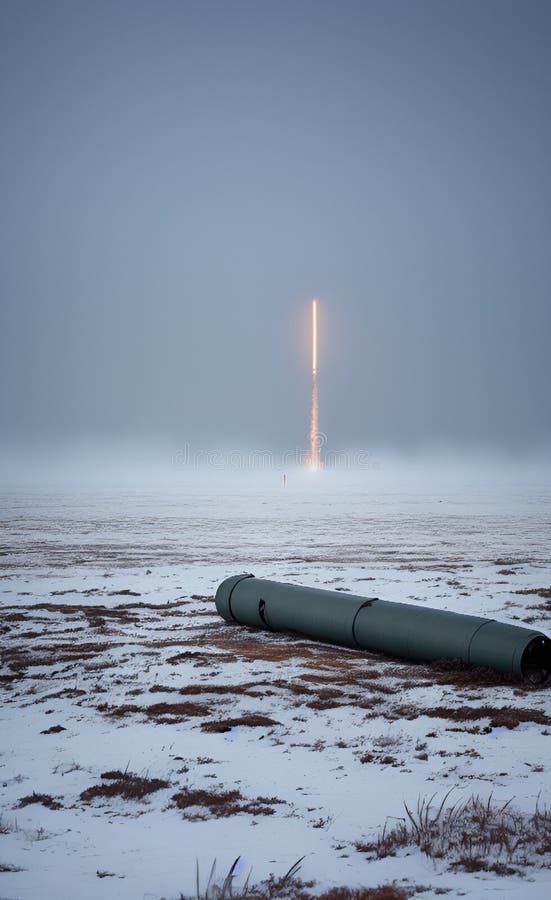 Ballistic Rocket Fallen in the Middle of a Winter Field. Rocket Launch ...