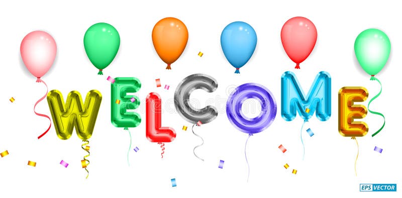 Realistic Balloon 3d Rendering with Welcome Text. Eps Vector. Stock ...