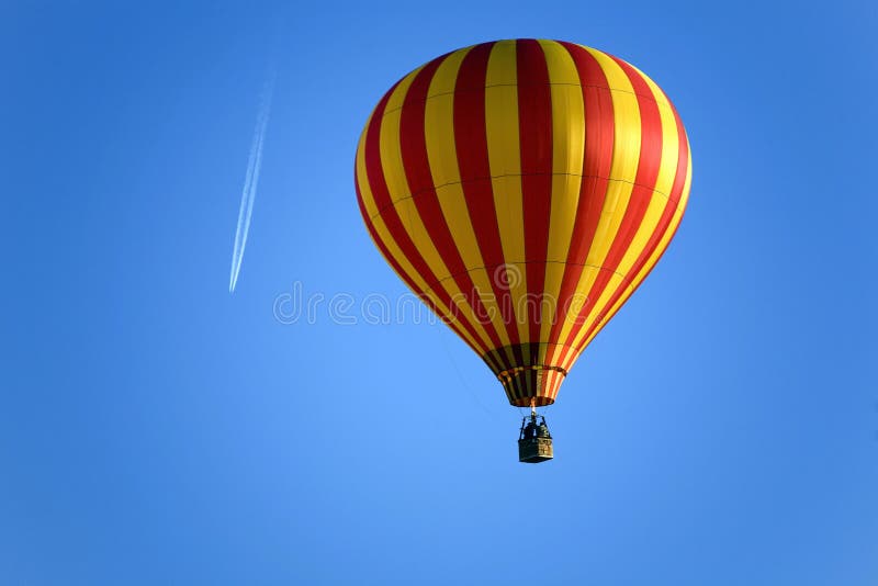 Balloon and an Airplane on the Blue Sky Stock Photo - Image of ballon ...