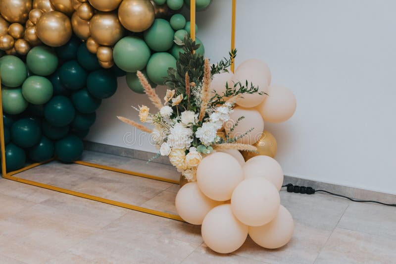 Balloon Arch with Floral Decorations Stock Image - Image of flowers ...