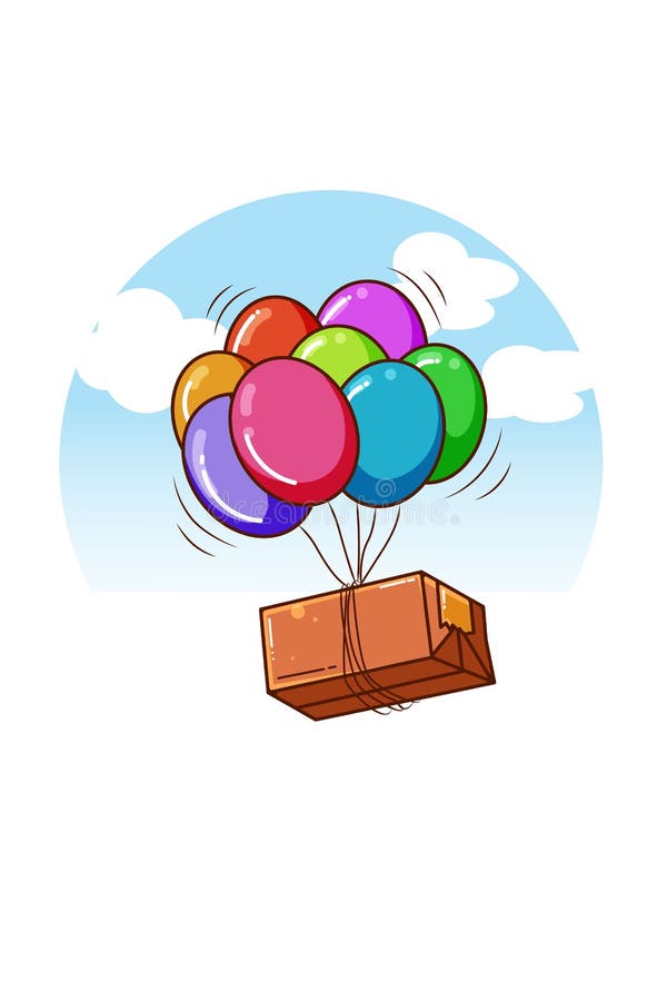 Balloon with Box Fly Icon Cartoon Illustration Stock Vector ...