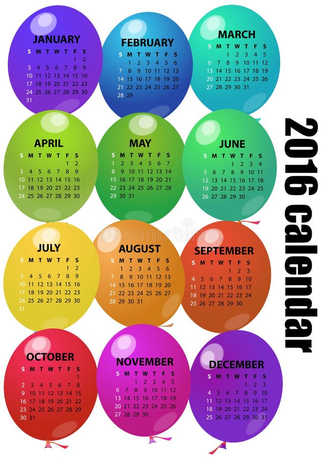 2016 balloon calendar stock vector. Illustration of agenda - 62357219