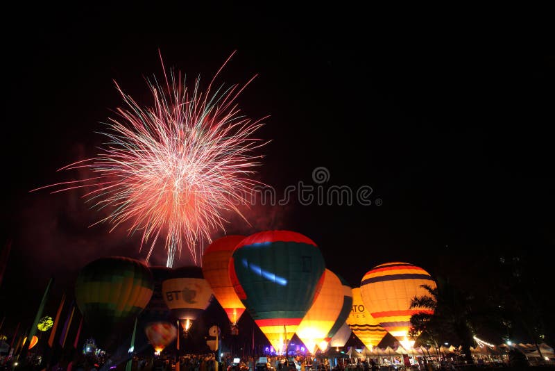 Balloon Festival with Fireworks Editorial Stock Image - Image of ...