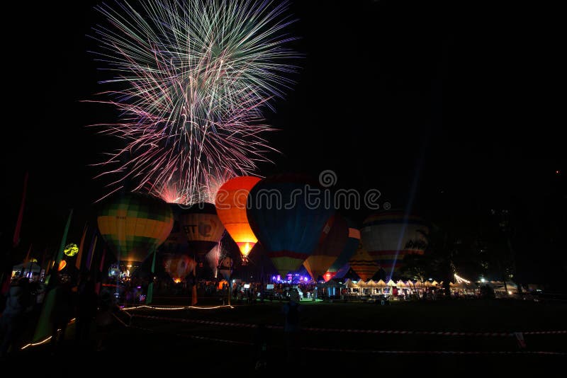 Balloon Festival with Fireworks Editorial Stock Photo - Image of paper ...