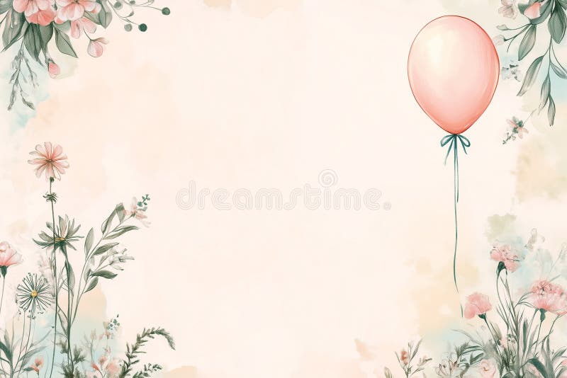 Balloon and Floral Frame Illustration. by Generative Ai Stock ...