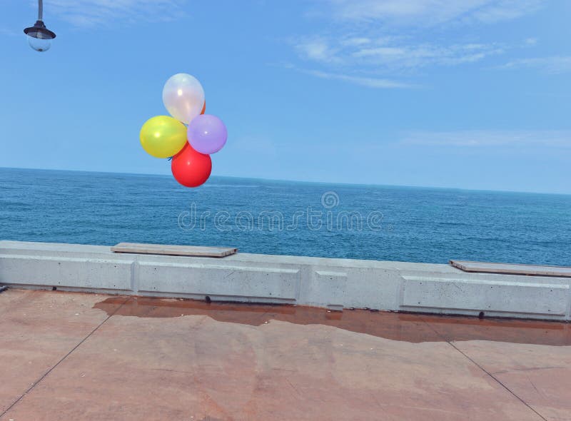 Balloon flying on the sea stock image. Image of balloon - 94637937