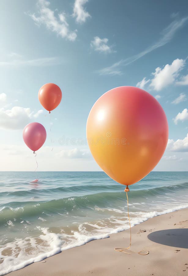 Balloon Flying at Summer Beach Stock Illustration - Illustration of ...