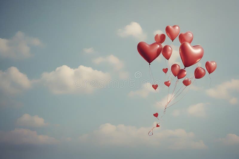 Balloon in the Form of Heart Flying in the Sky Stock Illustration ...