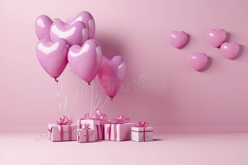 Balloon Heart Shape in Pink Studio with Gift Boxes Stock Photo - Image ...