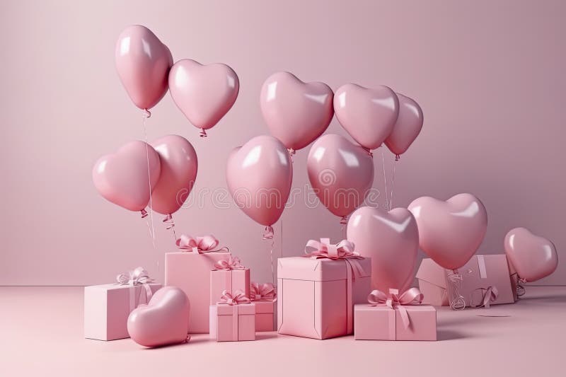 Balloon Heart Shape in Pink Studio with Gift Boxes Stock Photo - Image ...