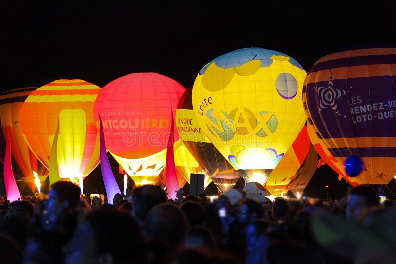 Hot Air Balloon Night Glow stock image. Image of colorful - 45207425