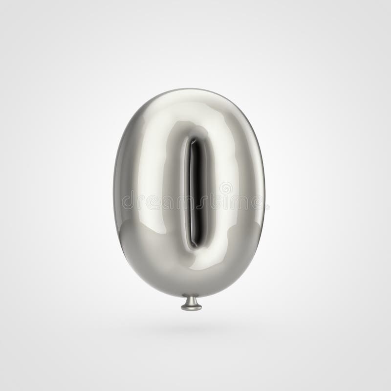 Glossy Silver Balloon Number 0 Isolated on White Background. Stock ...
