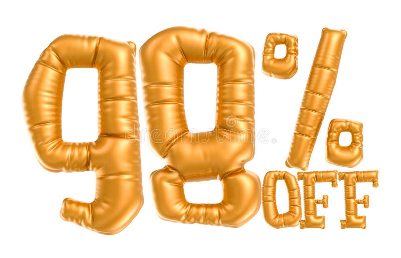 Balloon Number 98 Percent Gold 3D with White Background Stock ...