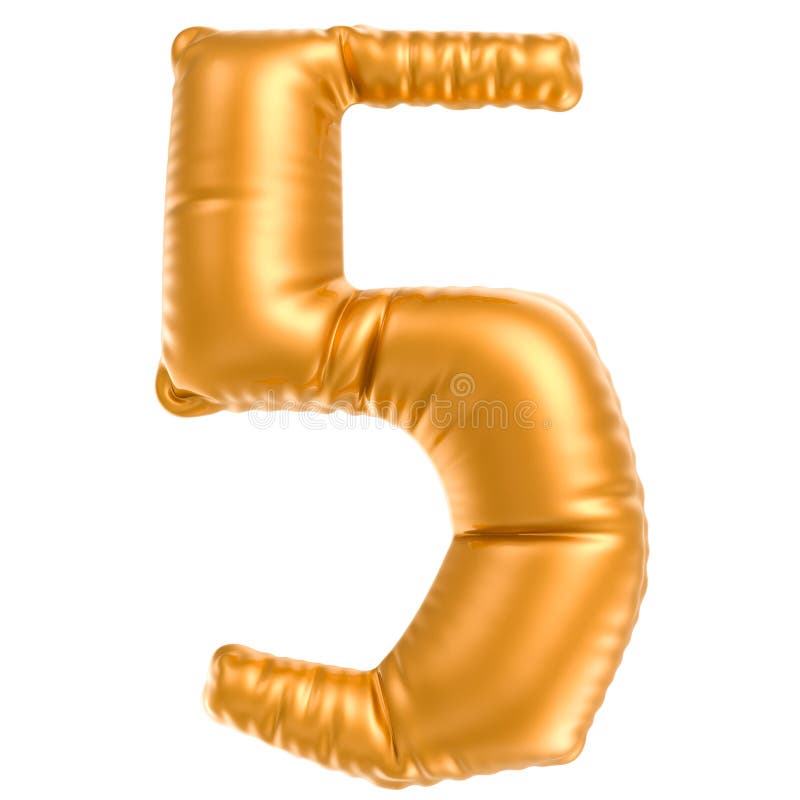 Balloon Number 5 Percent Gold 3D with White Background Stock ...