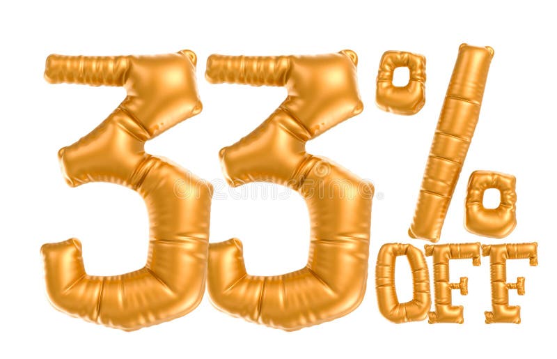 Balloon Number 33 Percent Gold 3D with White Background Stock ...