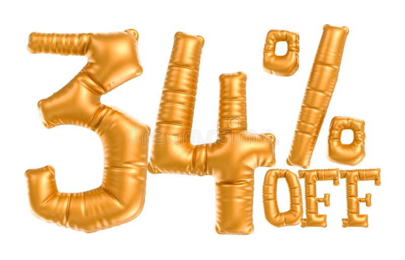 Balloon Number 34 Percent Gold 3D with White Background Stock ...