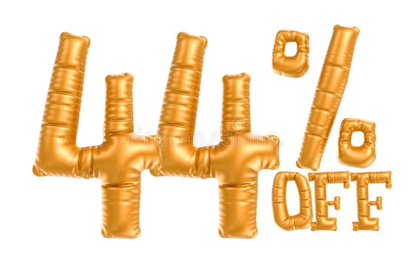 Balloon Number 44 Percent Gold 3D with White Background Stock ...