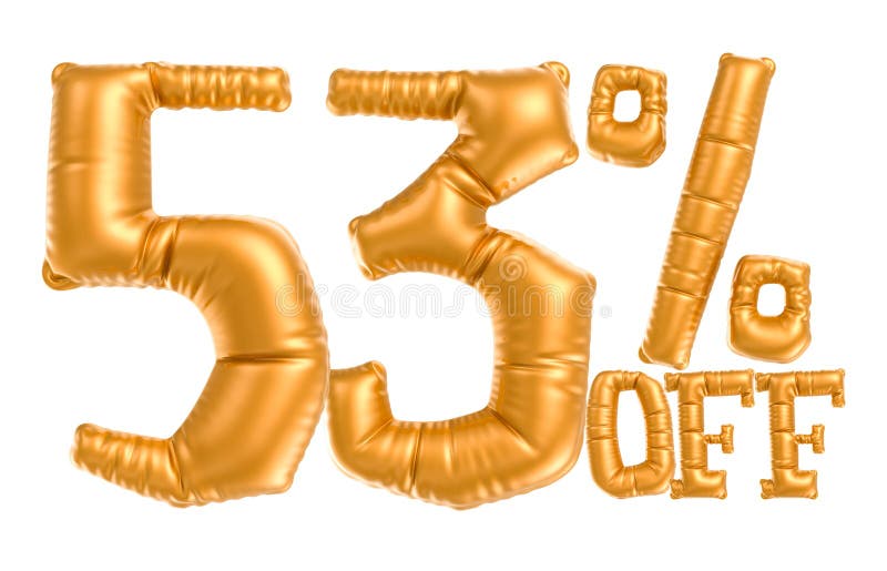 Balloon Number 53 Percent Gold 3D with White Background Stock ...