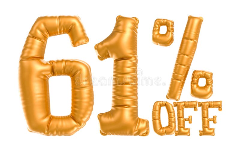 Balloon Number 61 Percent Gold 3D with White Background Stock ...
