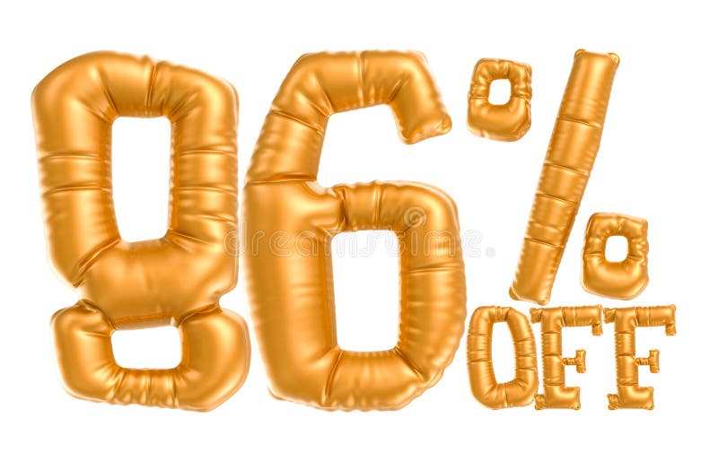 Balloon Number 86 Percent Gold 3D with White Background Stock ...