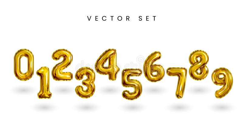 Set of Gold Isolated Numbers. Gold Yellow Metallic Letter Stock Vector ...