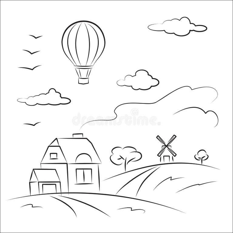 Balloon over the country stock vector. Illustration of recreation ...