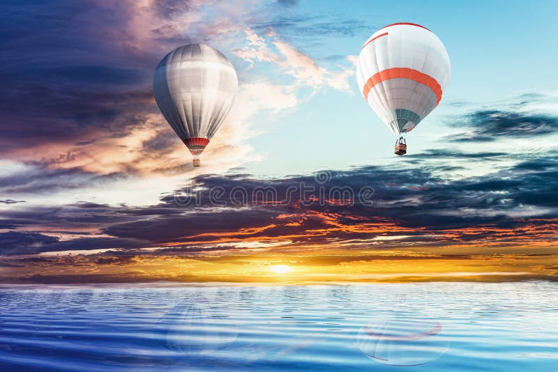 Balloon Over the Sea, Flying into the Sky Stock Image - Image of ...
