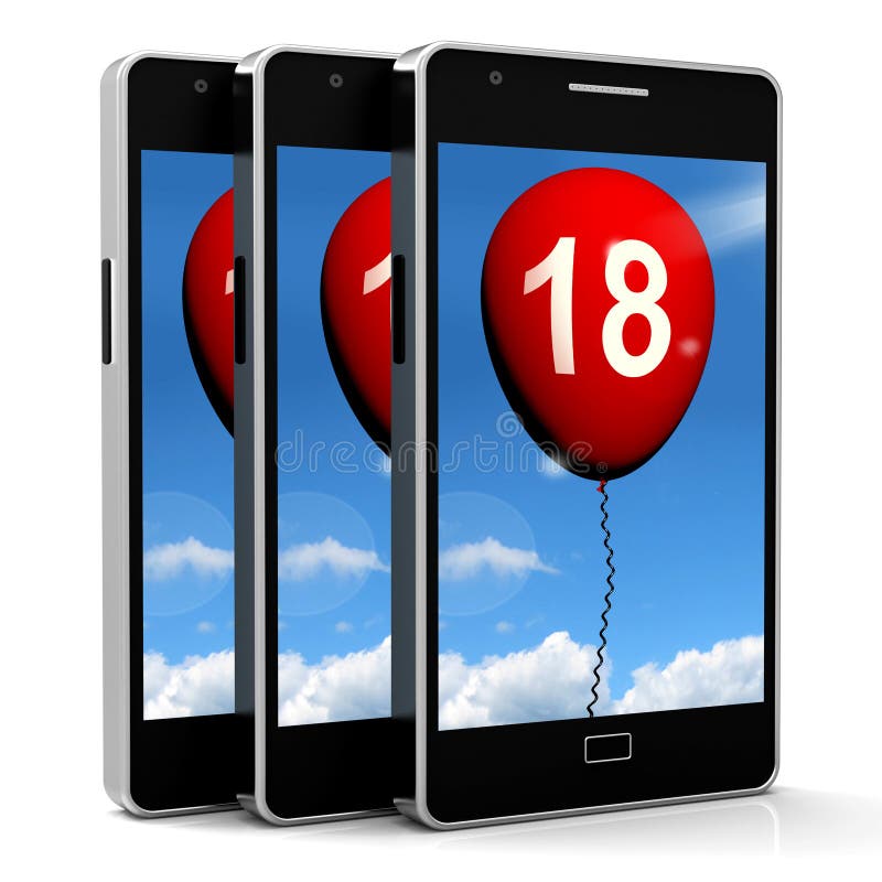 Balloon Phone Represents Eighteenth Happy Birthday Celebration Stock ...