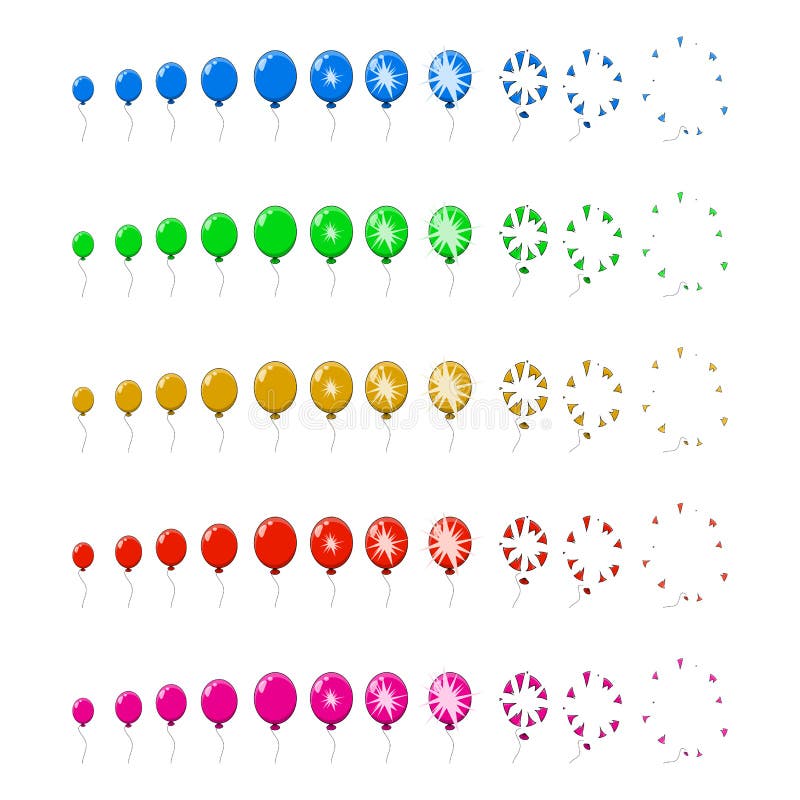 Balloon Pop, Explosion, Burst Animation Step, Frames Isolated on White ...