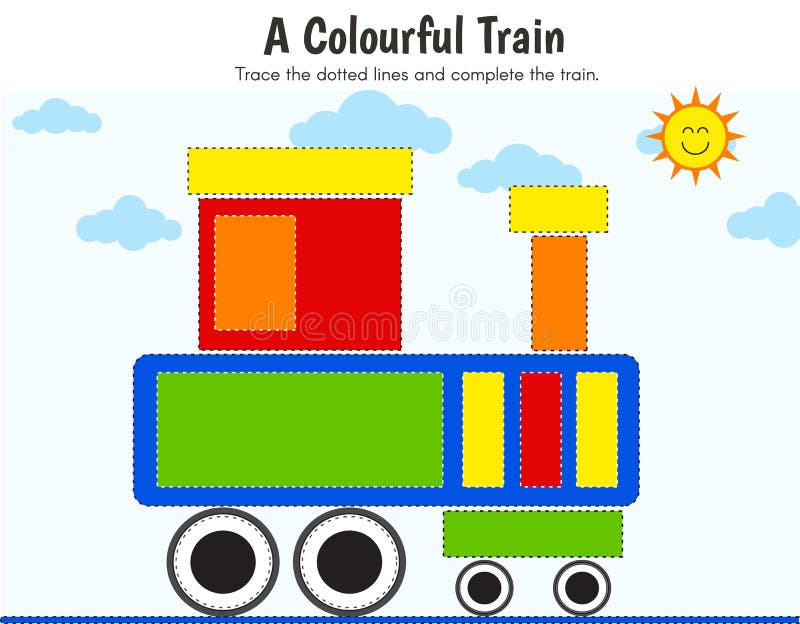 Colorful Train Dotted Vector Worksheet for Early Years. Stock Vector ...