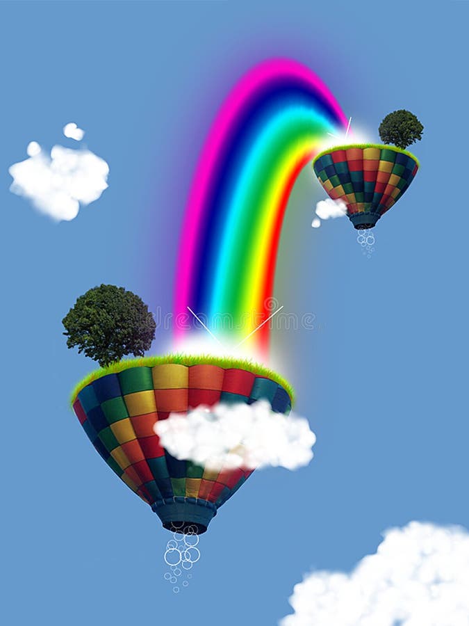 Balloon with rainbow stock illustration. Illustration of basket - 12639350