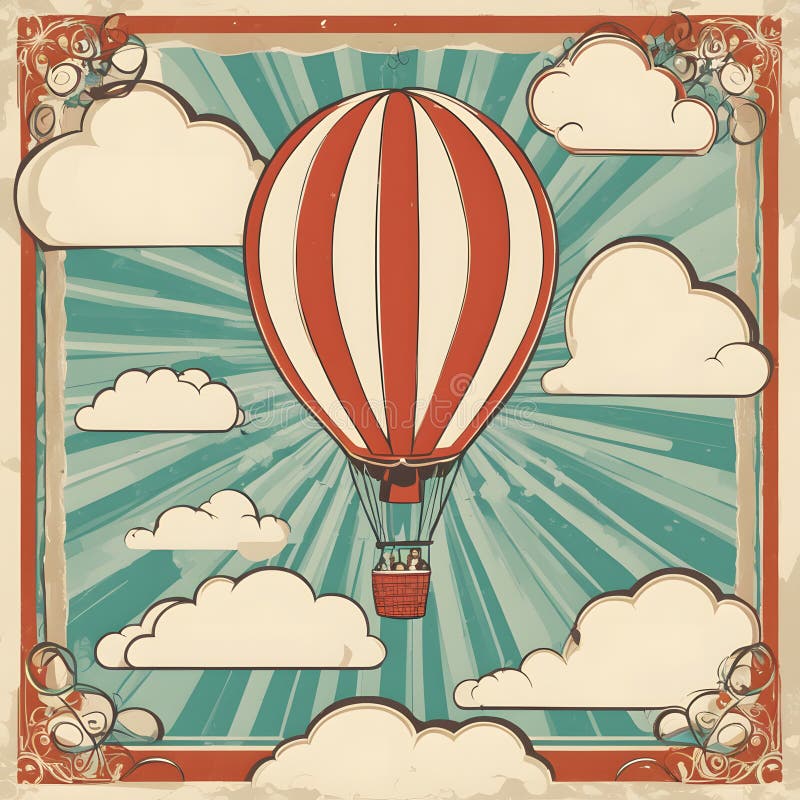 A Balloon in the Rectangle Frame in Vintage Style. Stock Illustration ...